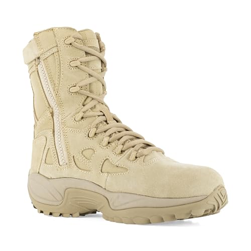 Reebok mens Rapid Response Rb Safety Toe 8" Stealth With Side Zipper Military & Tactical Boot, Desert Tan, 9.5 Medium US