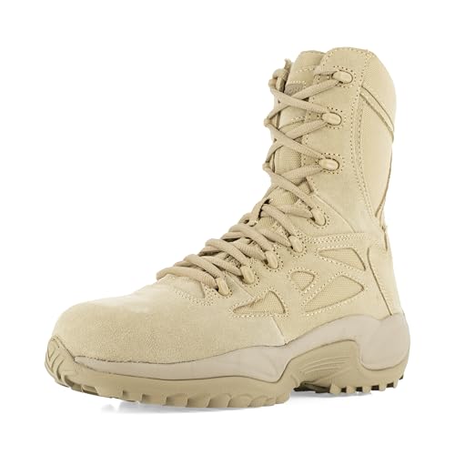Reebok mens Rapid Response Rb Safety Toe 8" Stealth With Side Zipper Military & Tactical Boot, Desert Tan, 9.5 Medium US