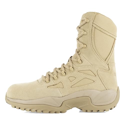 Reebok mens Rapid Response Rb Safety Toe 8" Stealth With Side Zipper Military & Tactical Boot, Desert Tan, 9.5 Medium US