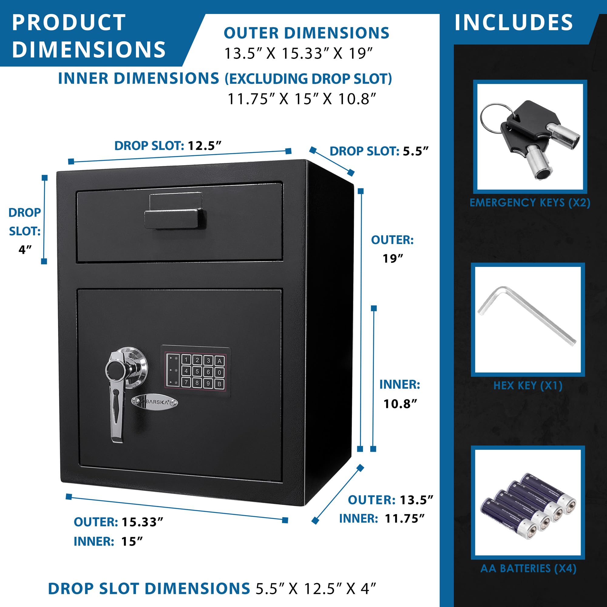 Barska AX11930 Large 1.10 Cubic Ft Digital Multi-User Keypad Security Business Depository Drop Safe with Front Load Drop Box for Money, Cash, and Mail