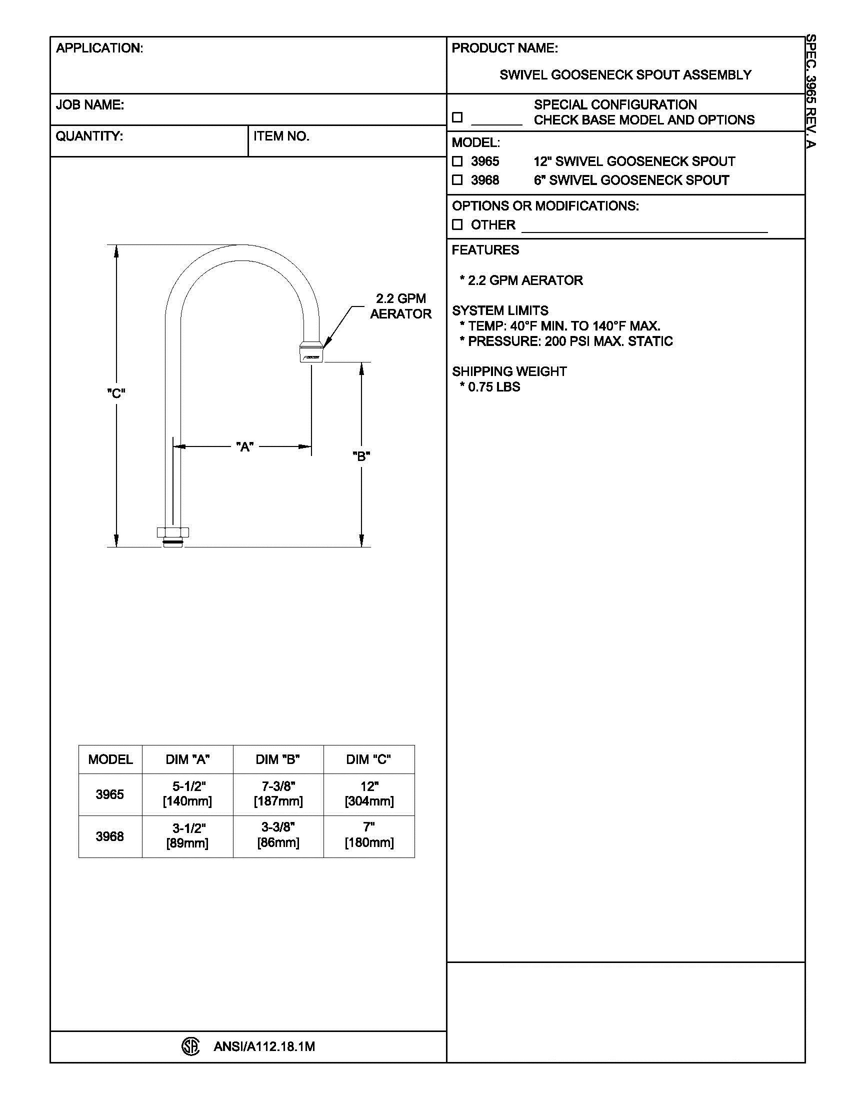 Fisher 3968 6" Swivel Gooseneck Spout, Polished Chrome