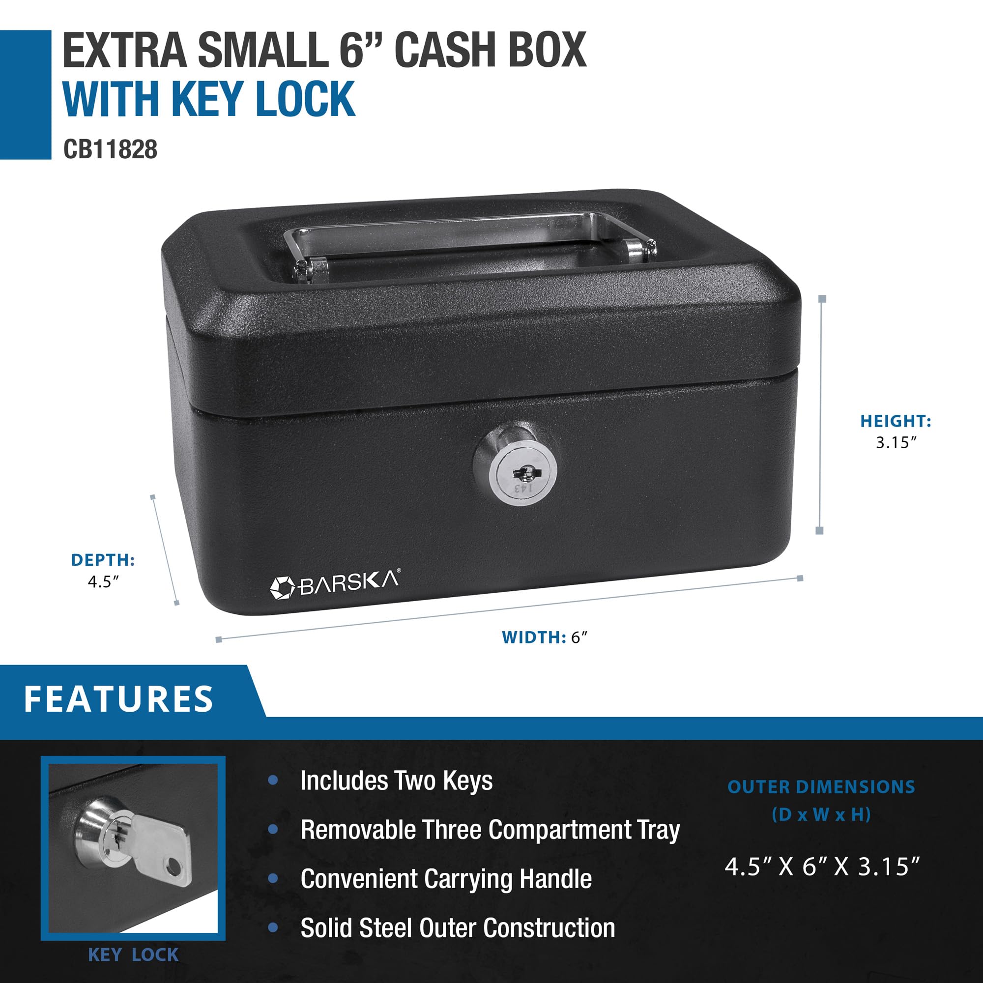 BARSKA EXTRA SMALL CASH BOX w/KEY LOCK