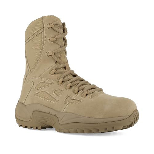 Reebok mens Rapid Response Rb Safety Toe 8" Stealth With Side Zipper Military & Tactical Boot, Desert Tan, 12 Wide US