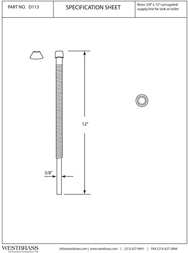 Westbrass D113-03 3/8" x 12" Faucet and Toilet, 3/8-Inch x 12-Inch Corrugated Riser, Polished Brass