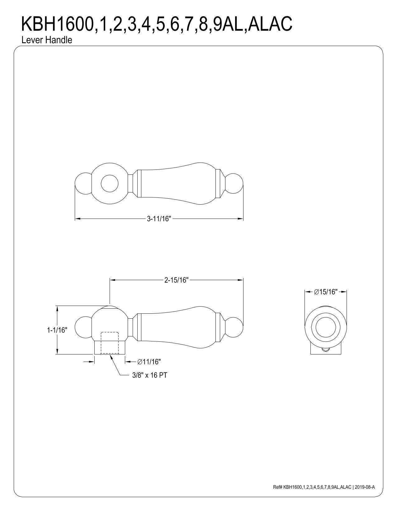 Kingston Brass KBH1608AL Metal Lever Handle in Brushed Nickel