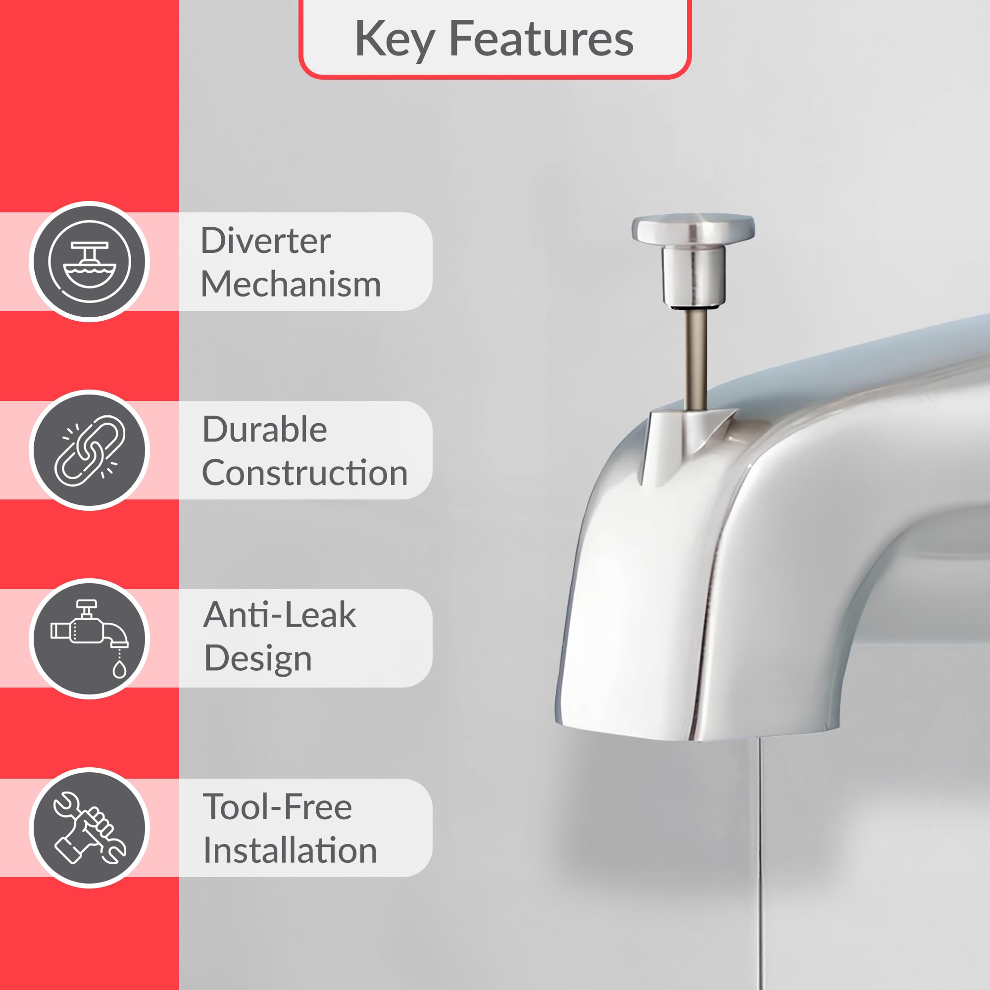 Proplus 101017 Bathtub Spout with Diverter Repair Kit in Chrome β Universal Replacement for Tub Diverter Spout, Easy Installation