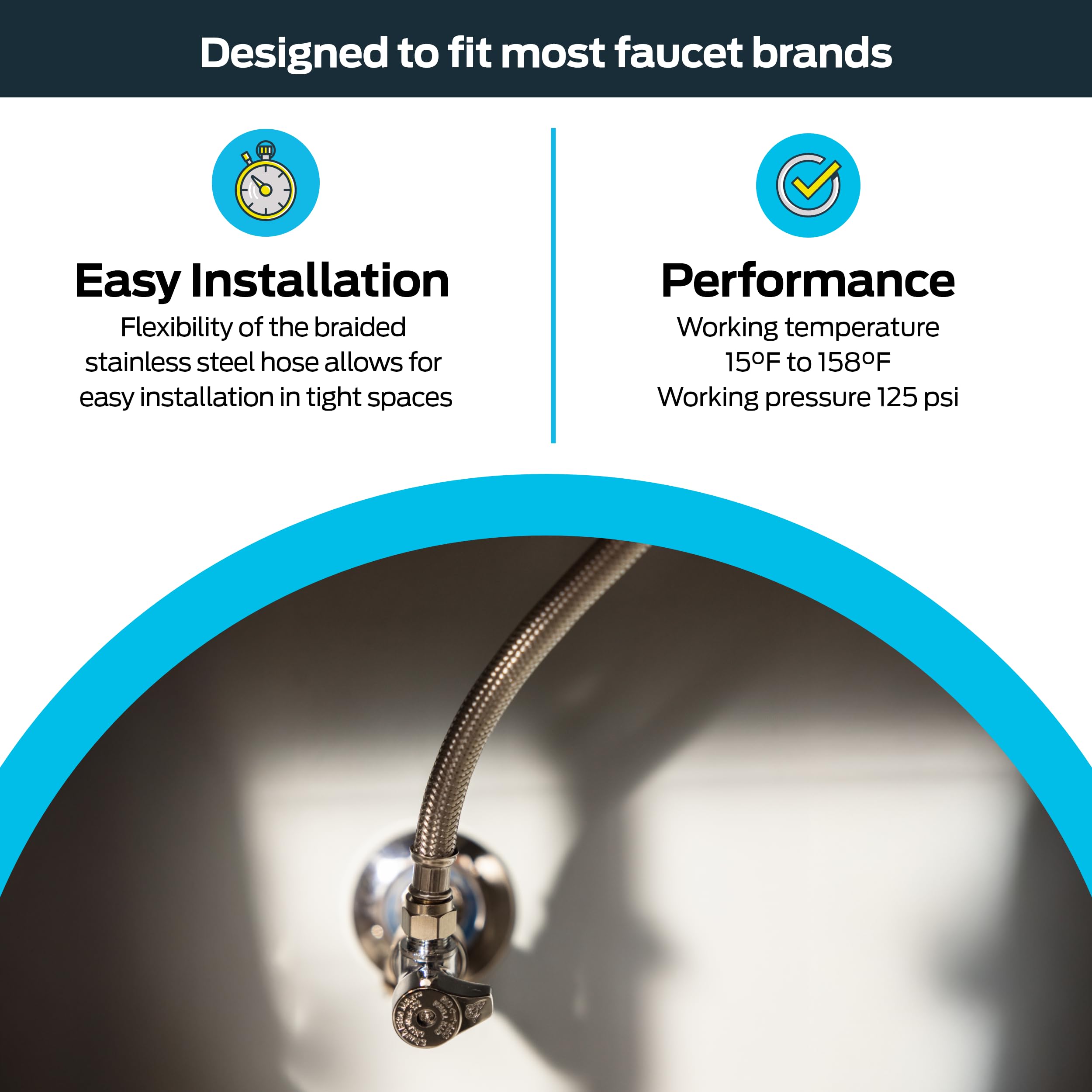 Eastman 96 Inch Steel-Flex Flexible Faucet Connector, 3/8 Inch x 3/8 Inch Compression Connection, Braided Stainless Steel Faucet Supply Line, 48082