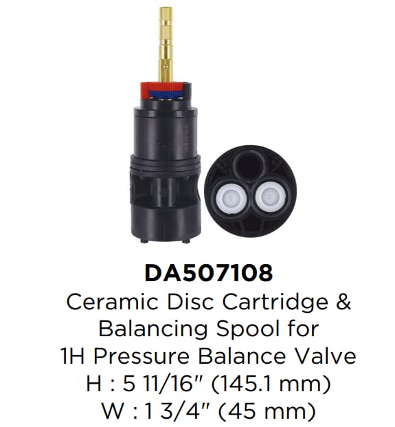 Ceramic Disc Cartridge & Balancing Spool for 1H Pressure Balance Valve, 5 11/16" x 1 3/4"