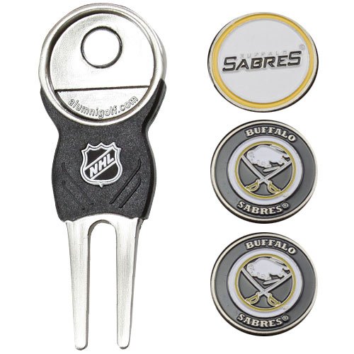 Team Golf NHL Buffalo Sabres Divot Tool Pack With 3 Golf Ball Markers Divot Tool with 3 Golf Ball Markers Pack, Markers are Removable Magnetic Double-Sided Enamel
