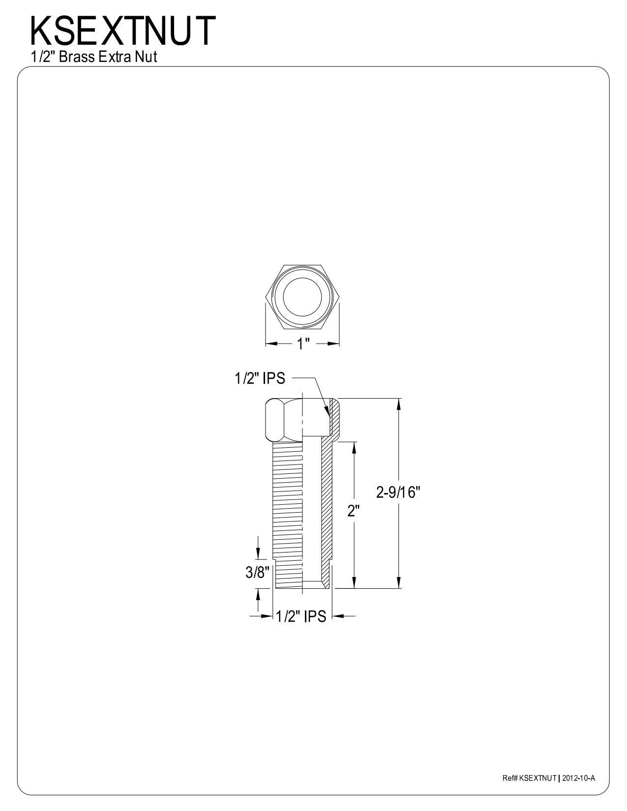 Kingston Brass KSEXTNUT Brass Extension Nut 1/2" Shank, 2-9/16", Polished Chrome