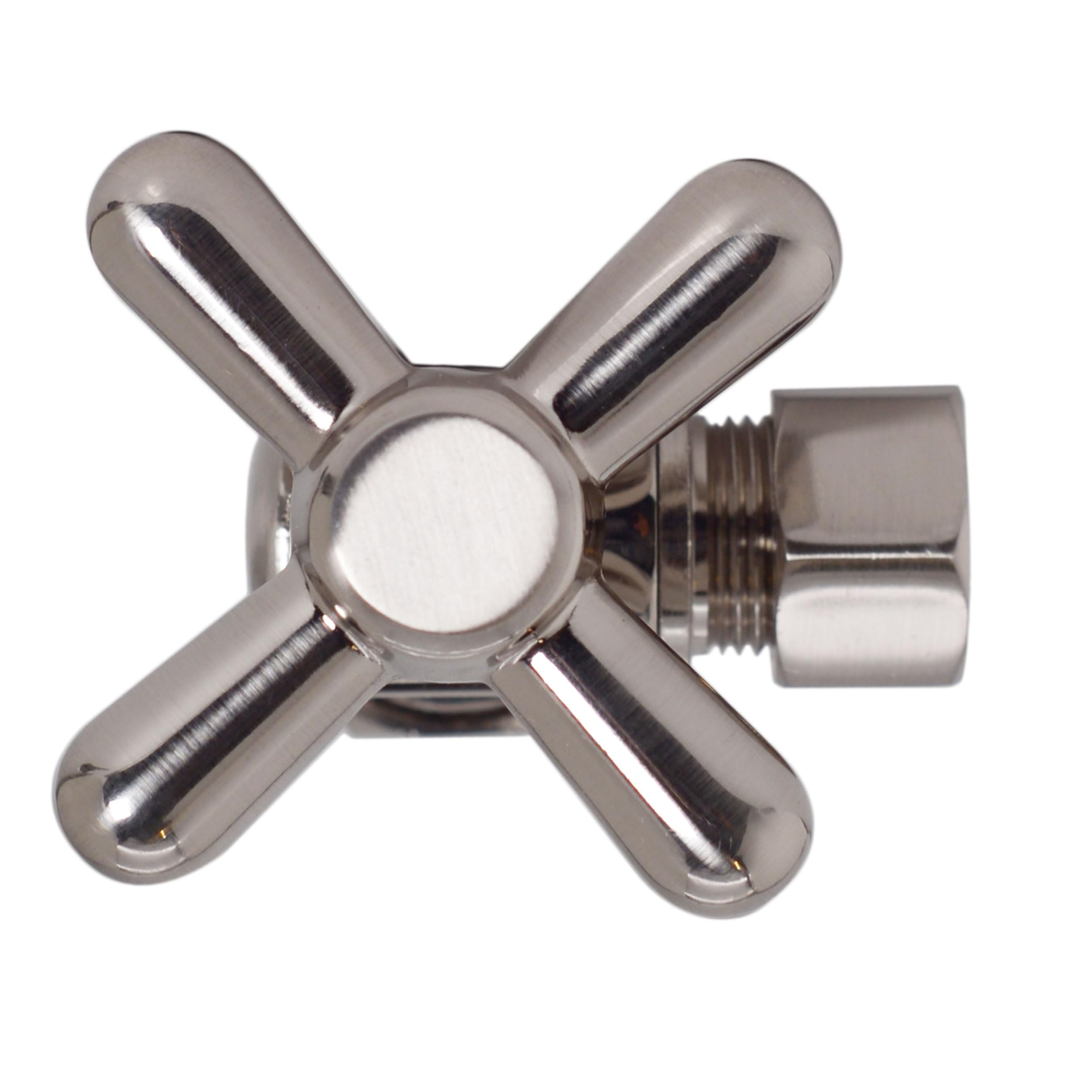 Westbrass D105BX-07 1/4-Turn Cross Handle Angle Stop Shut Off Valve, 5/8" OD x 3/8" OD, Satin Nickel