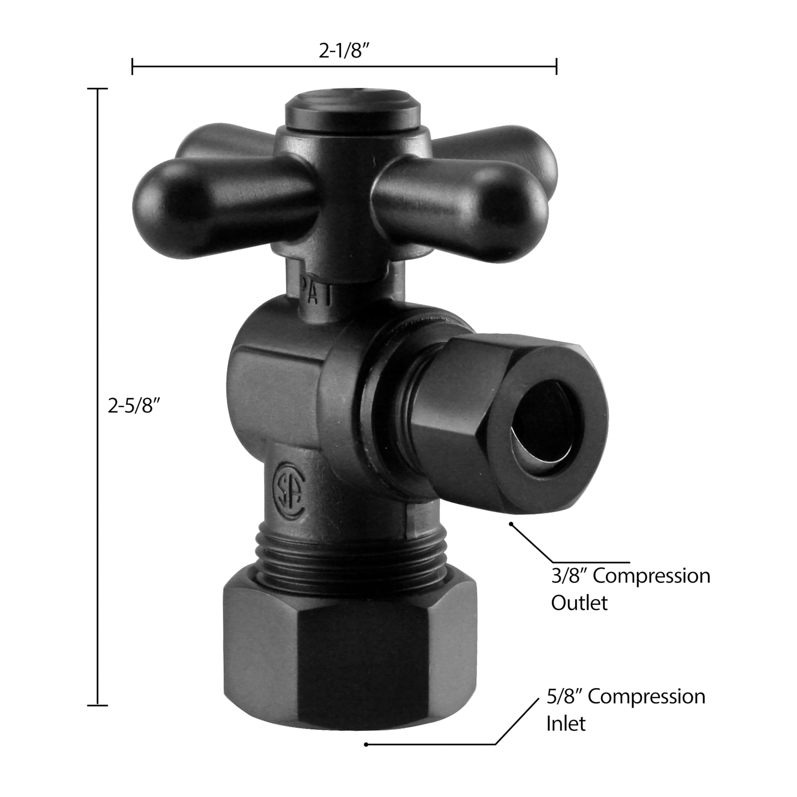 Westbrass D105BX-07 1/4-Turn Cross Handle Angle Stop Shut Off Valve, 5/8" OD x 3/8" OD, Satin Nickel