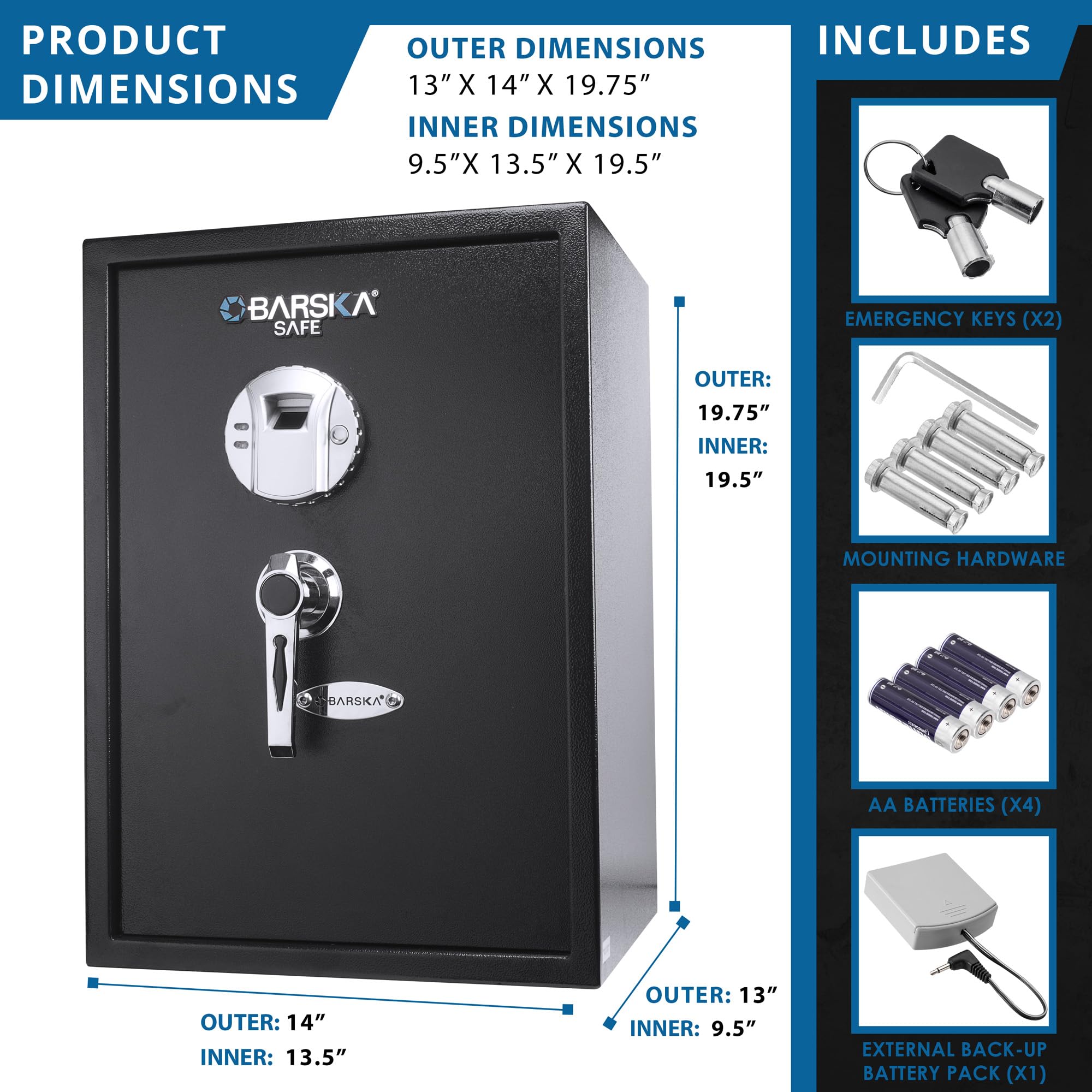 Barska Biometric Fingerprint Security Home Safe Lock Box for Handgun Document Money - DELUXE