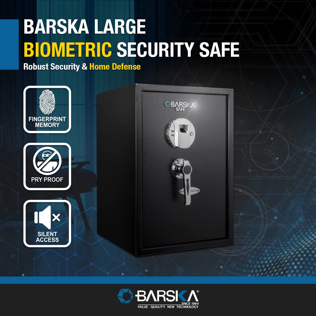 Barska Biometric Fingerprint Security Home Safe Lock Box for Handgun Document Money - DELUXE