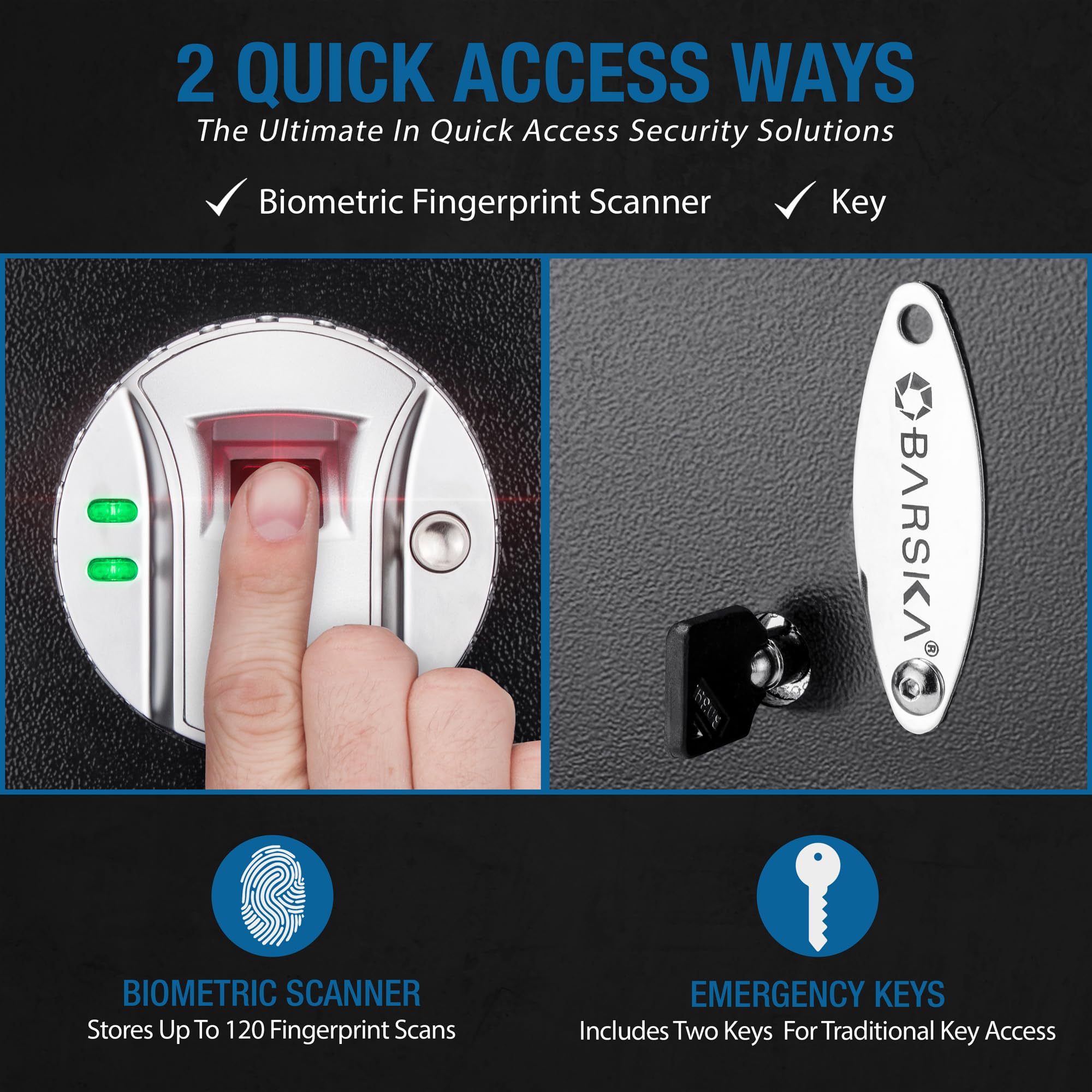 Barska Biometric Fingerprint Security Home Safe Lock Box for Handgun Document Money - DELUXE