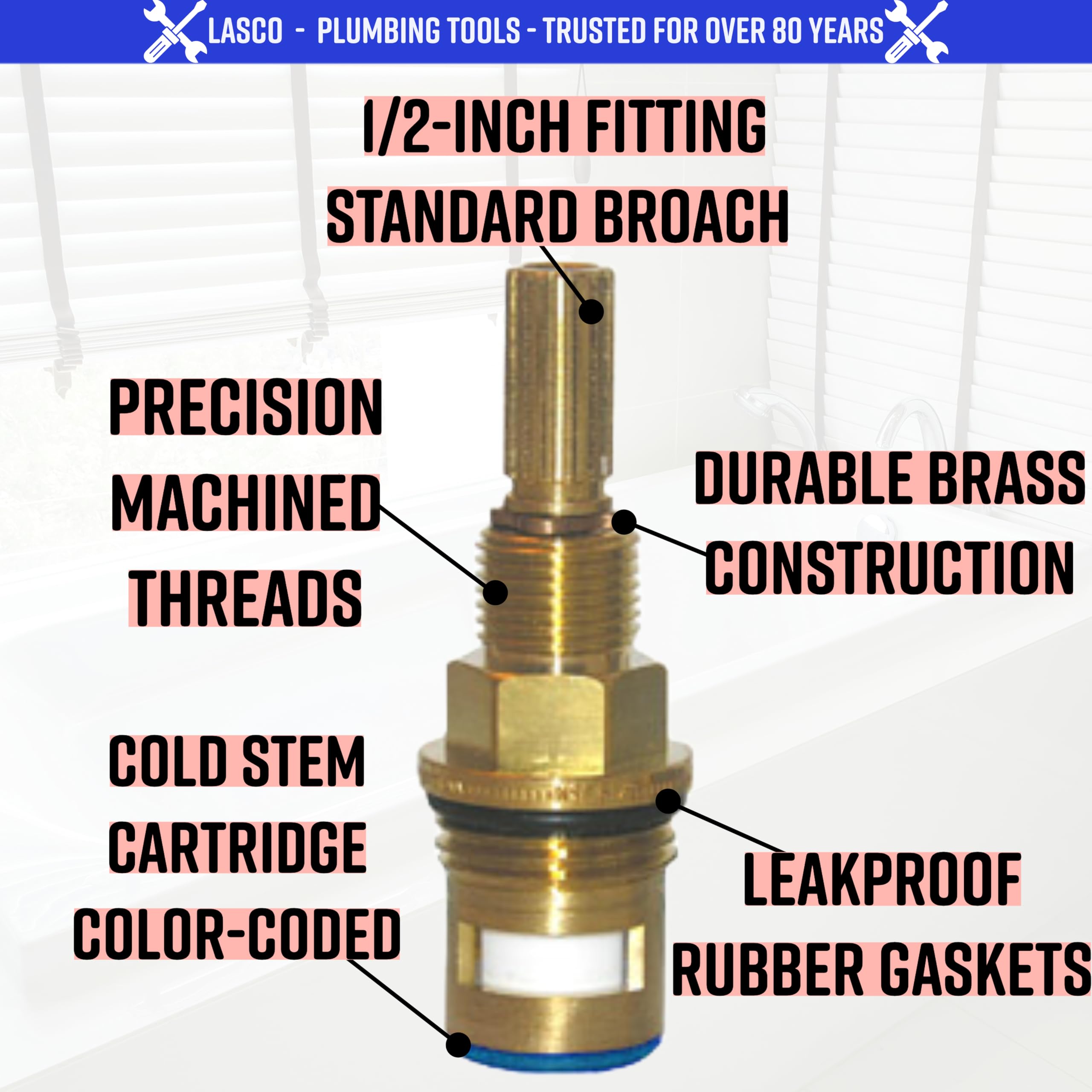 LASCO S-180-2NL 1/2-Inch No Lead Cold Ceramic Stem for Cartridge 4002