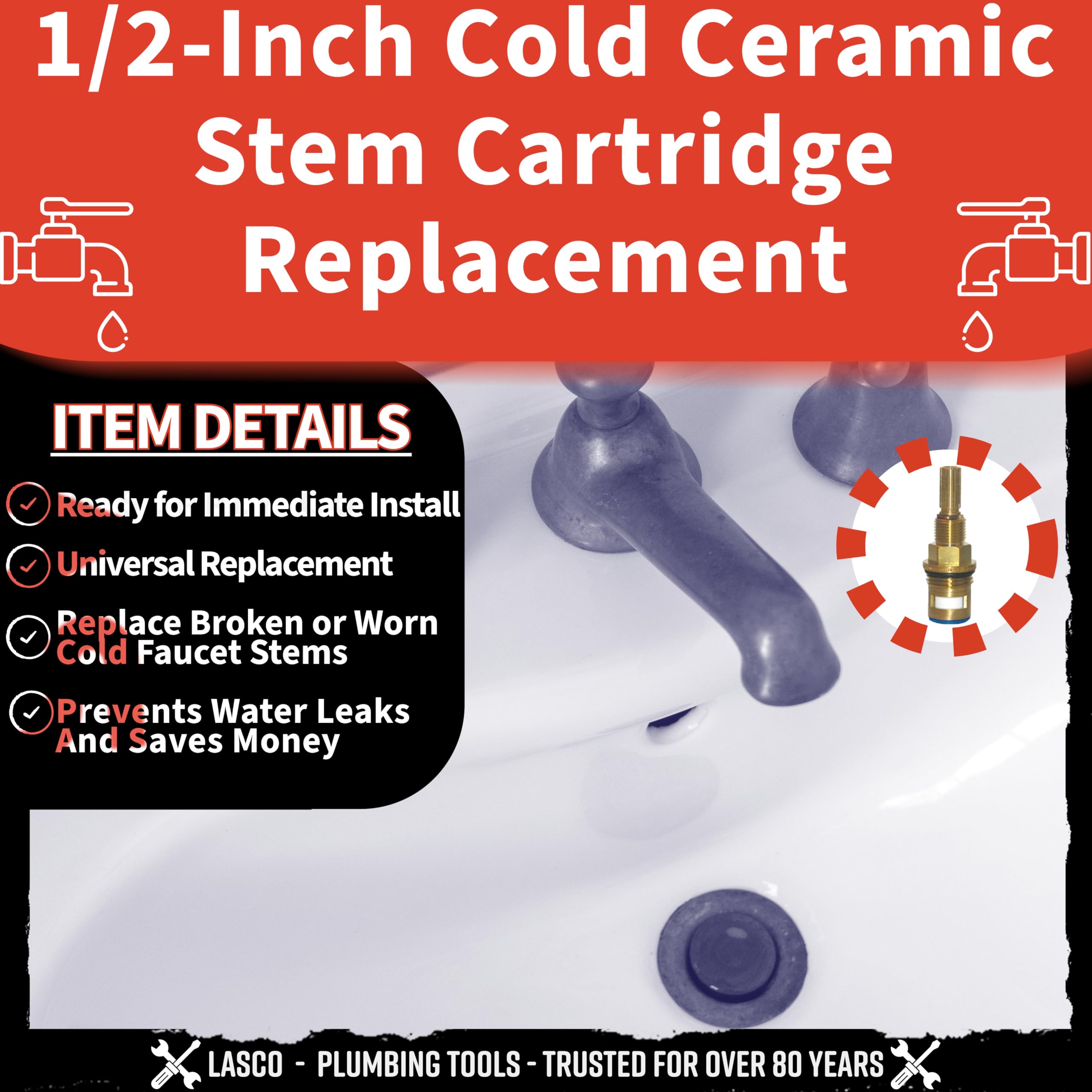 LASCO S-180-2NL 1/2-Inch No Lead Cold Ceramic Stem for Cartridge 4002
