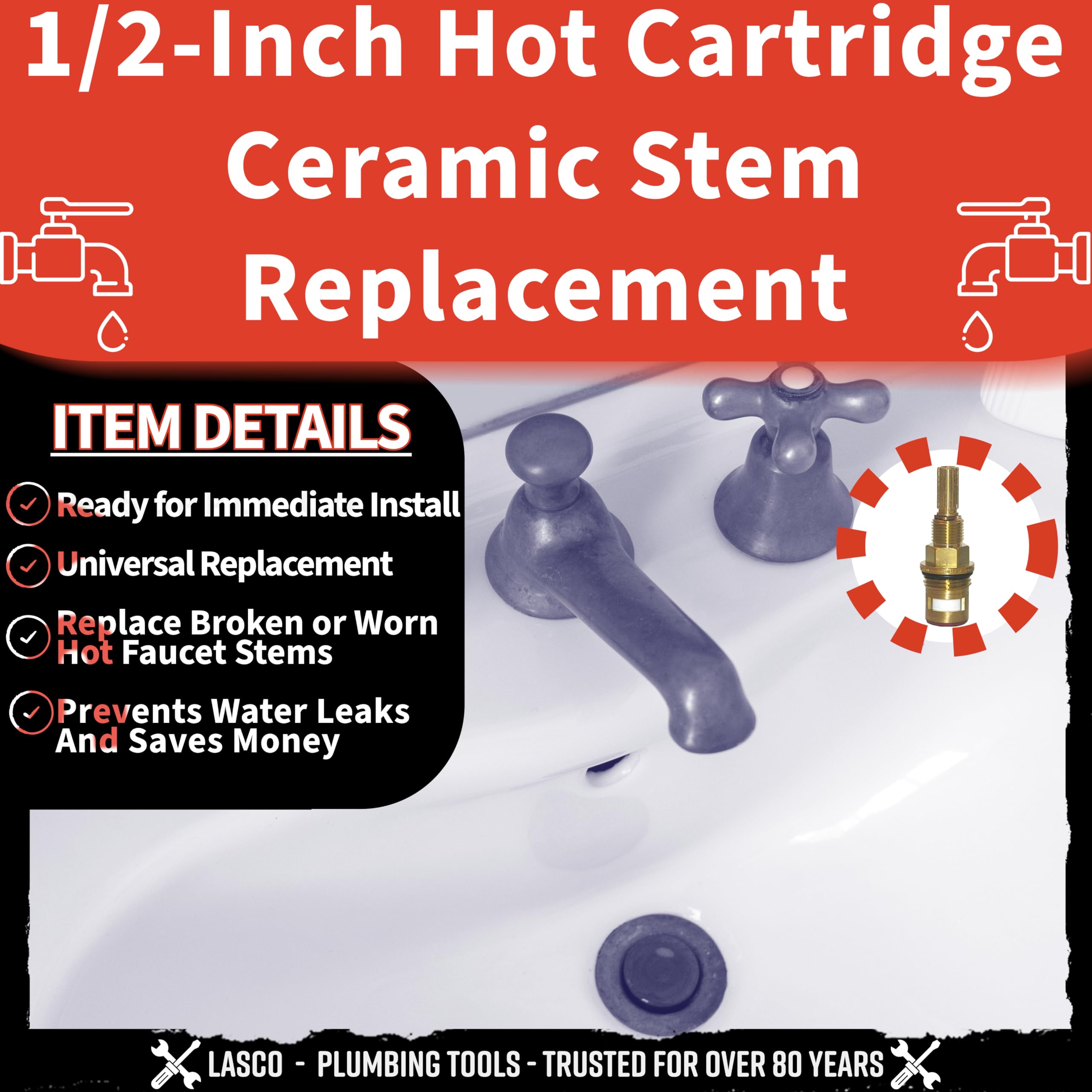LASCO S-180-1NL 1/2-Inch No Lead Hot Ceramic Stem for Cartridge 4001