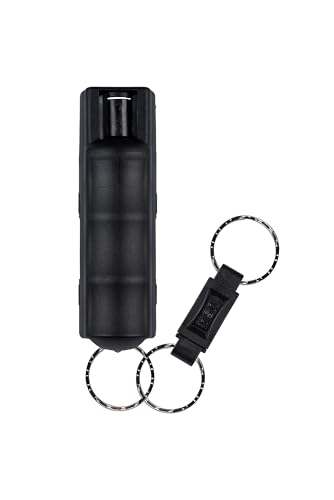 SABRE Self Defense Spray, 3-in-1 Formula Contains Max Strength Pepper Spray, CS Military Tear Gas & UV Marking Dye, Quick Release Key Ring for Easy Carry, Finger Grip for More Accurate Aim, 0.54 fl oz