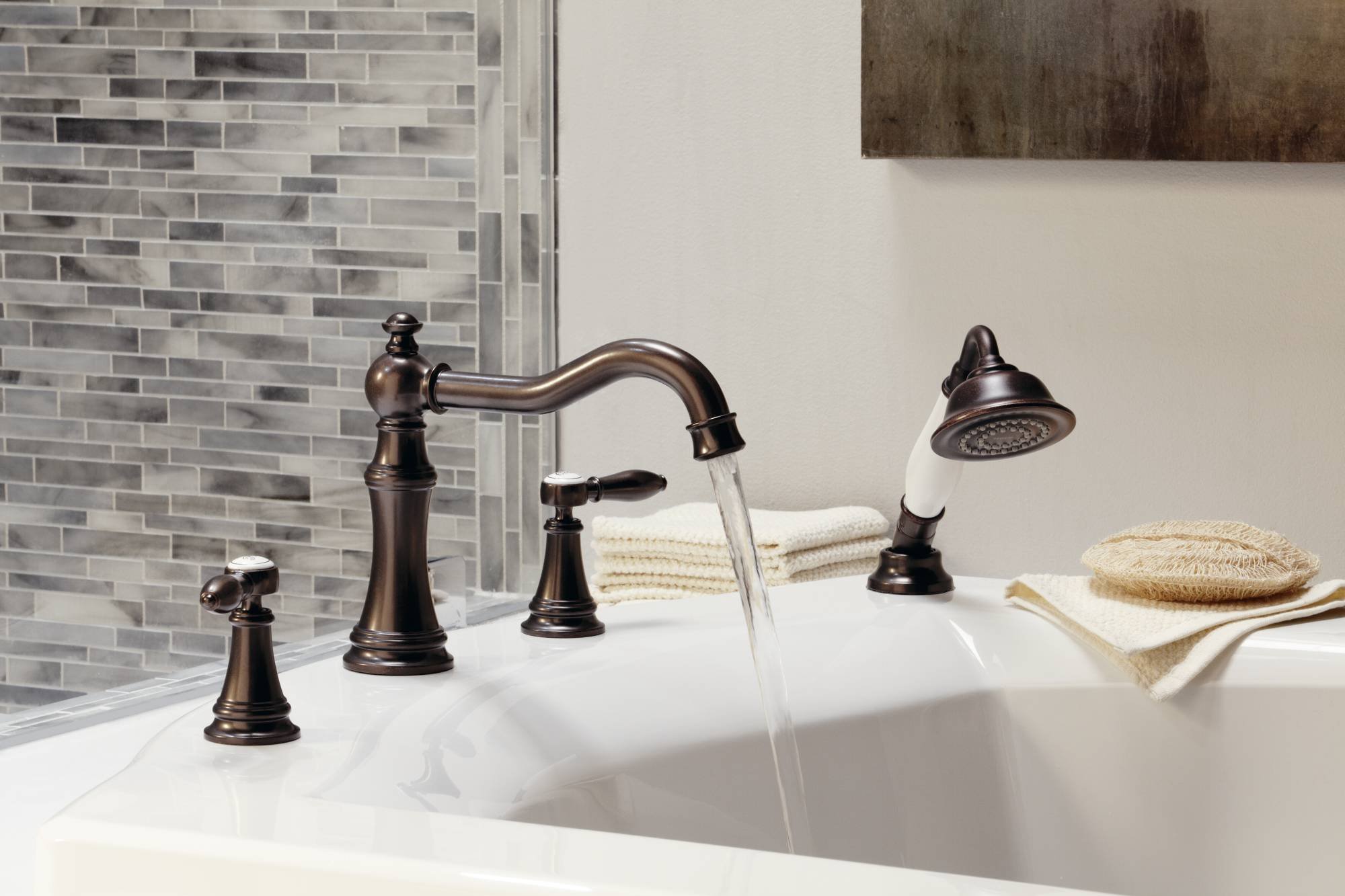 Moen TS21104 Weymouth Two-Handle Roman Tub Faucet Trim Kit with Handshower, Valve Required, Chrome