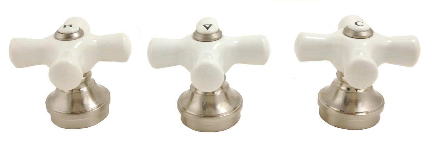 Porcelain Handle (3 Pieces) Fits Price Pfister Shower Faucet with 12 Spline, Satin Nickel Finish - By Plumb USA 32336snx3