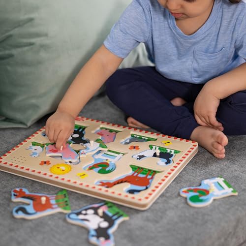 Melissa & Doug Farm Animals Sound Puzzle - Wooden Peg Puzzle With Sound Effects (8 pcs)
