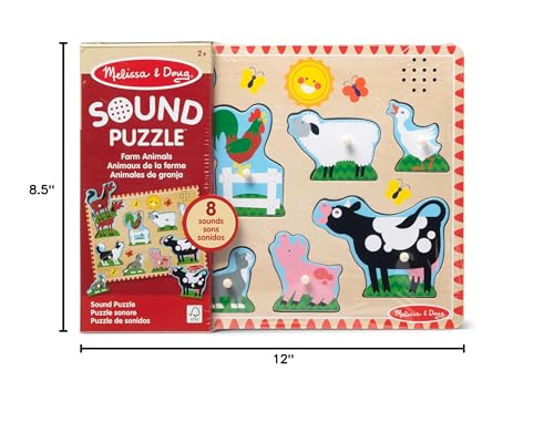 Melissa & Doug Farm Animals Sound Puzzle - Wooden Peg Puzzle With Sound Effects (8 pcs)