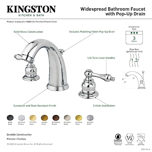 Kingston Brass KB988AL Victorian Widespread Lavatory Faucet with Metal lever handle, Brushed Nickel
