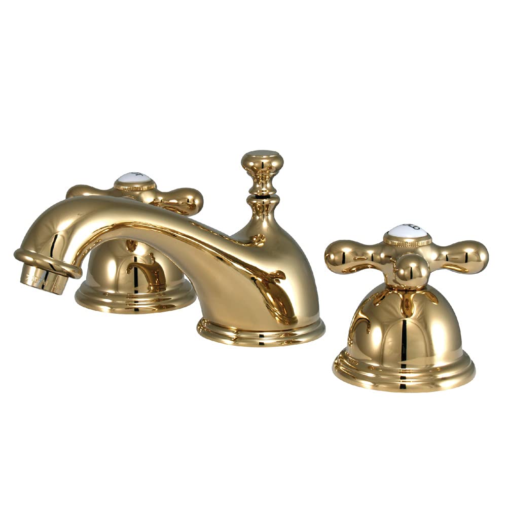 Kingston Brass KS3962AX Restoration Widespread Lavatory Faucet with Metal Cross Handle, Polished Brass