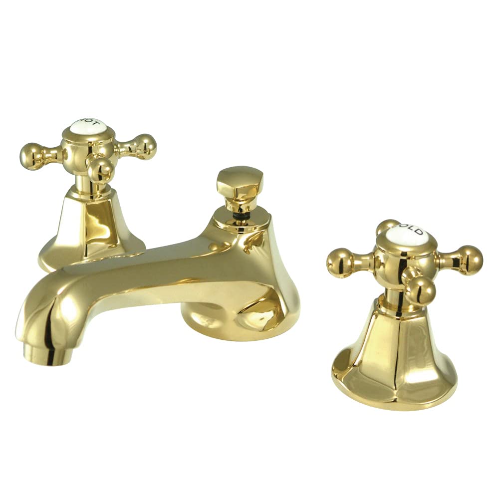 Kingston Brass KS4462BX Metropolitan Widespread Lavatory Faucet with Metal Cross Handle, Polished Brass,8-Inch Adjustable Center
