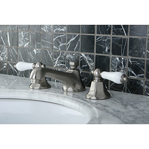 Kingston Brass KS4468PL Metropolitan Widespread Lavatory Faucet with Porcelain Lever Handle, Brushed Nickel