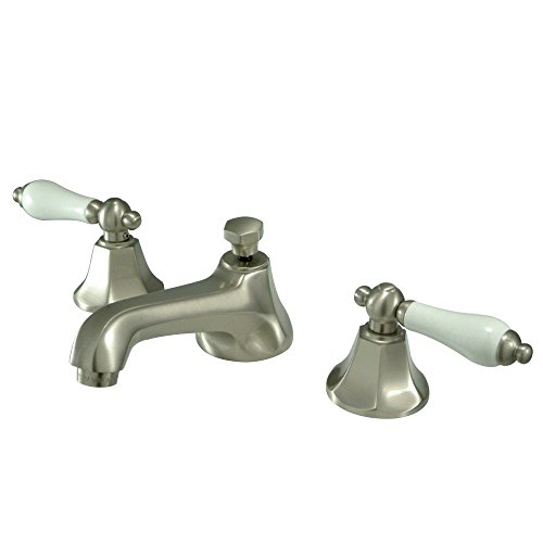 Kingston Brass KS4468PL Metropolitan Widespread Lavatory Faucet with Porcelain Lever Handle, Brushed Nickel