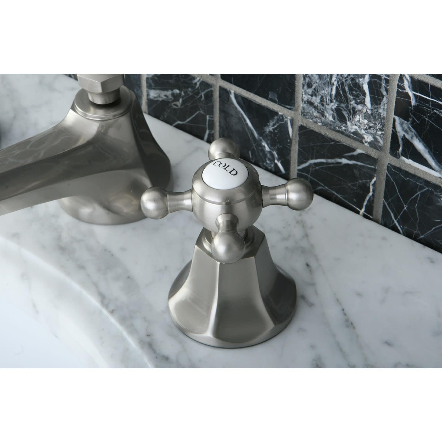 Kingston Brass KS4469BX Metropolitan Widespread Lavatory Faucet with Metal Cross Handle, Brushed Nickel and Polished Brass
