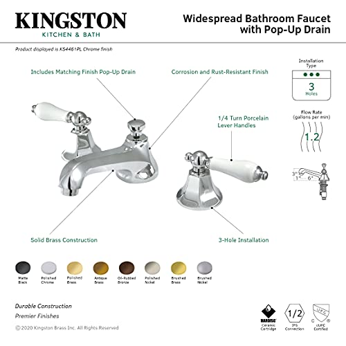 Kingston Brass KS4461PL Metropolitan Widespread Lavatory Faucet with Porcelain Lever Handle, Polished Chrome