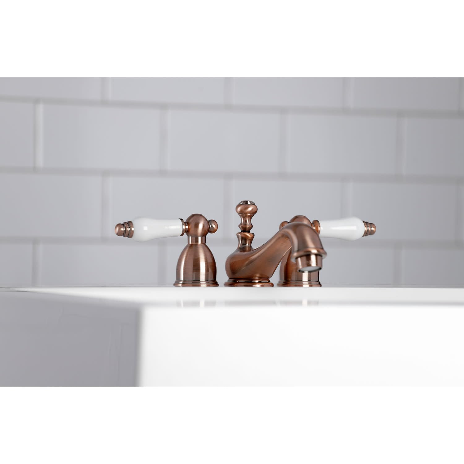 Kingston Brass KS3951PL Restoration Mini Widespread Lavatory Faucet with Porcelain Lever Handle, Polished Chrome