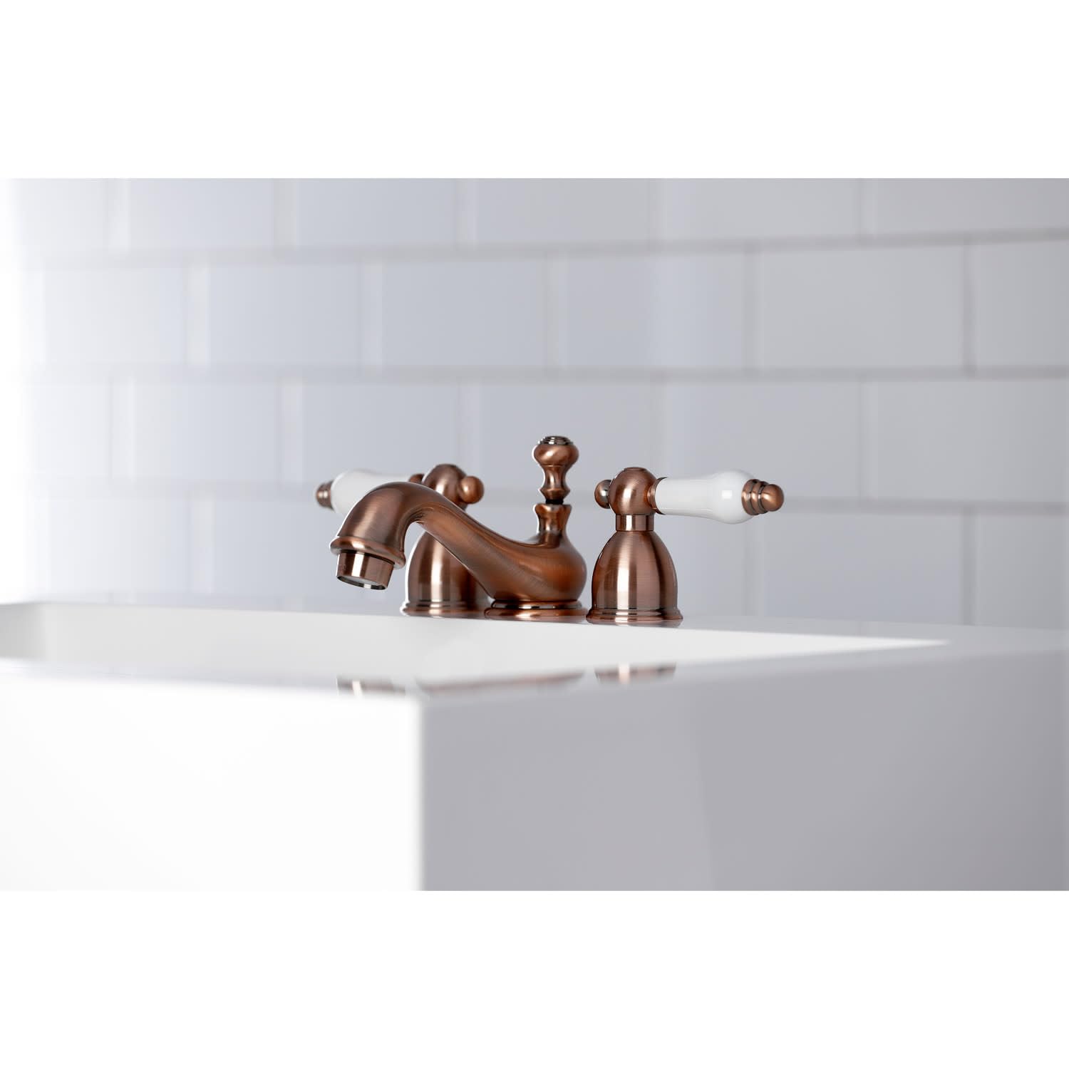 Kingston Brass KS3951PL Restoration Mini Widespread Lavatory Faucet with Porcelain Lever Handle, Polished Chrome