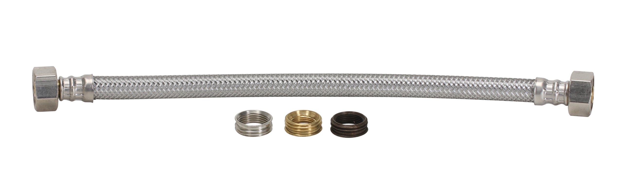 Fluidmaster B4F12U Faucet Connector With Size Adaptors, Braided Stainless Steel - 3/8 Compression, 7/16 Compression, 1/2 Compression or 1/2 F.I.P. Thread x 1/2 F.I.P. Thread, 12-Inch Length