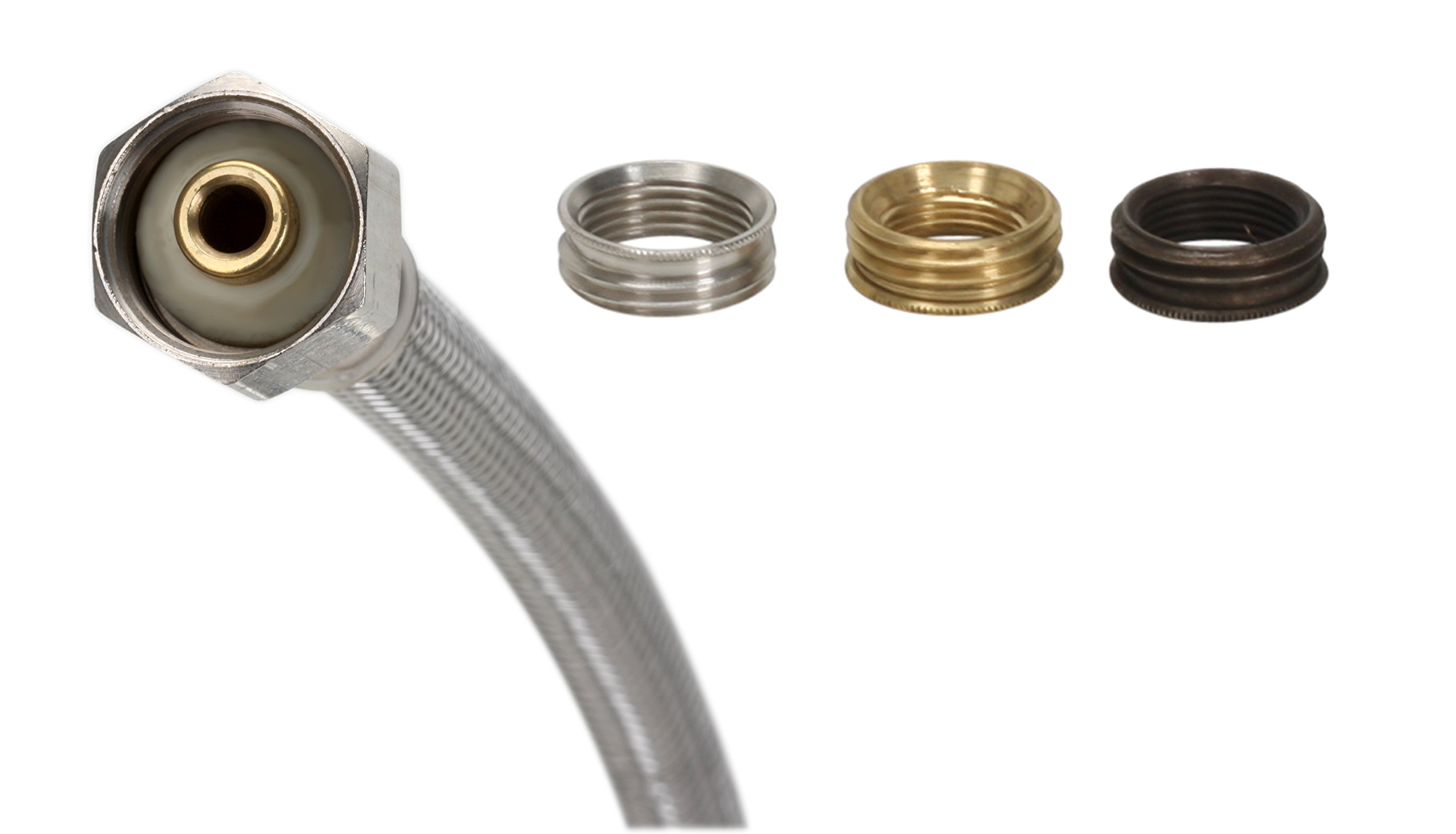 Fluidmaster B4F12U Faucet Connector With Size Adaptors, Braided Stainless Steel - 3/8 Compression, 7/16 Compression, 1/2 Compression or 1/2 F.I.P. Thread x 1/2 F.I.P. Thread, 12-Inch Length