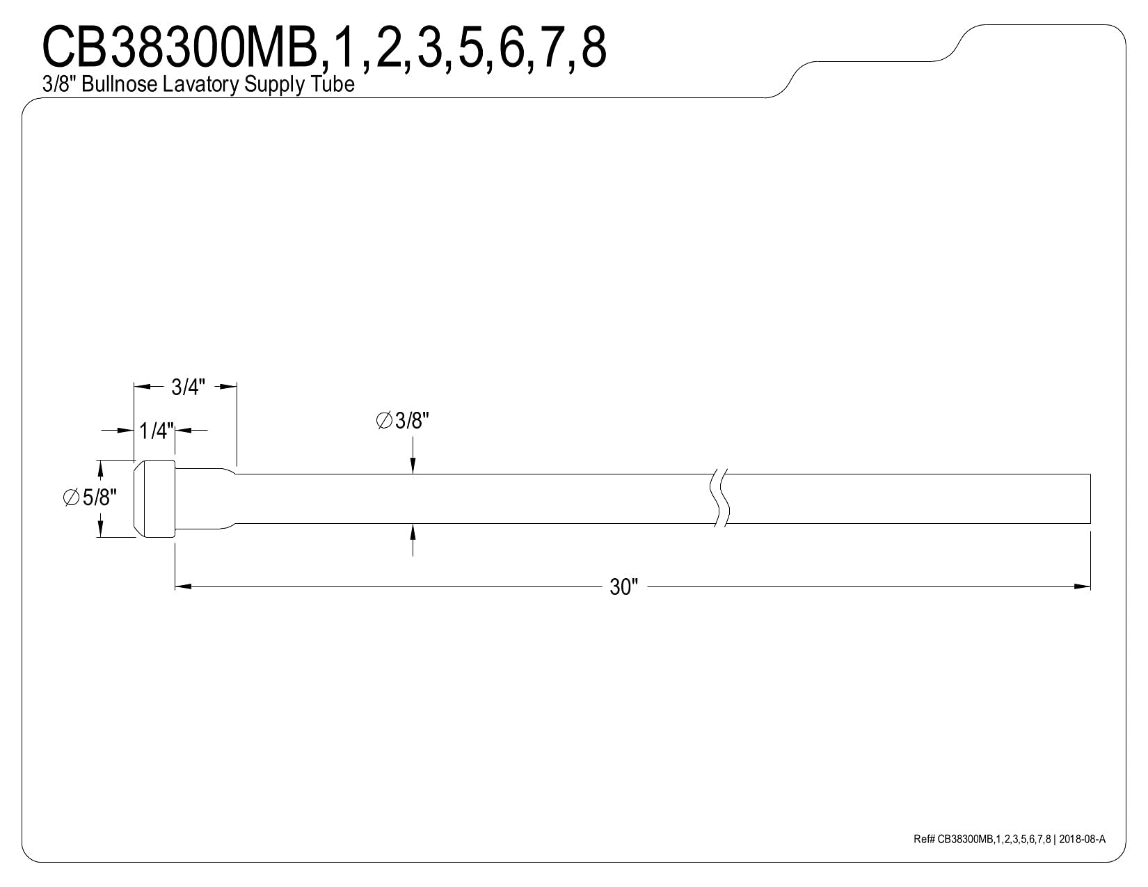 Kingston Brass CB38301 Complement 3/8-Inch Diameter Bullnose Lavatory Supply, 30-Inch, Polished Chrome
