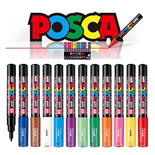 Uni-posca Paint Marker Pen - Extra Fine Point - Set of 12 (PC-1M12C)