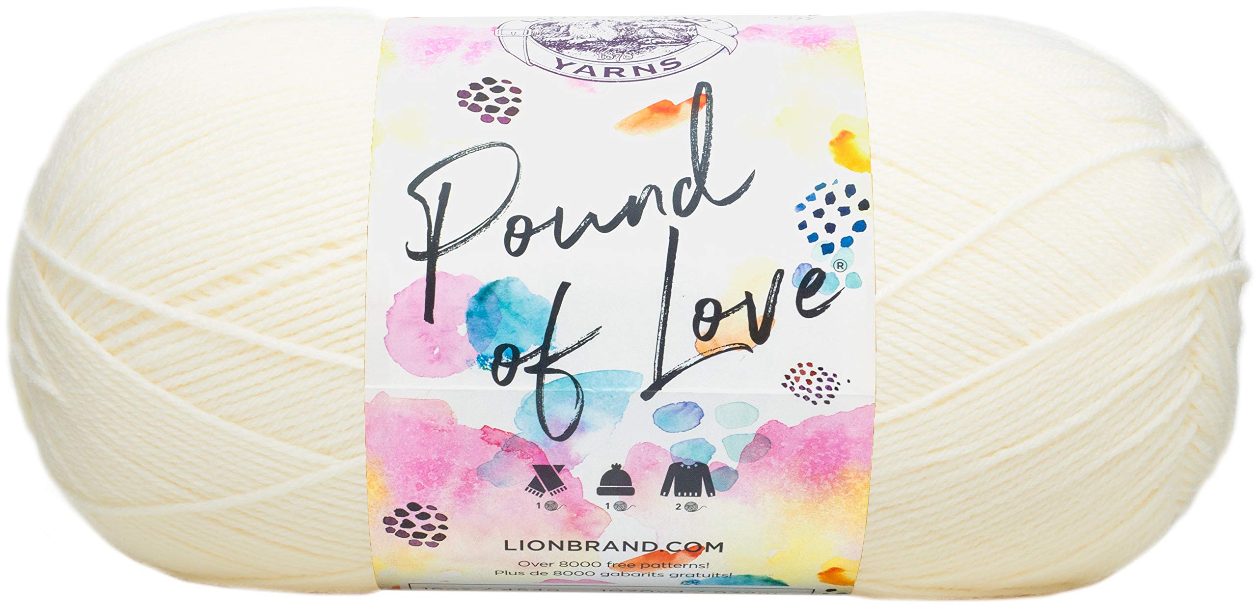 Lion Brand Yarn Pound of Love, Value Yarn, Large Yarn for Knitting and Crocheting, Craft Yarn, Antique White