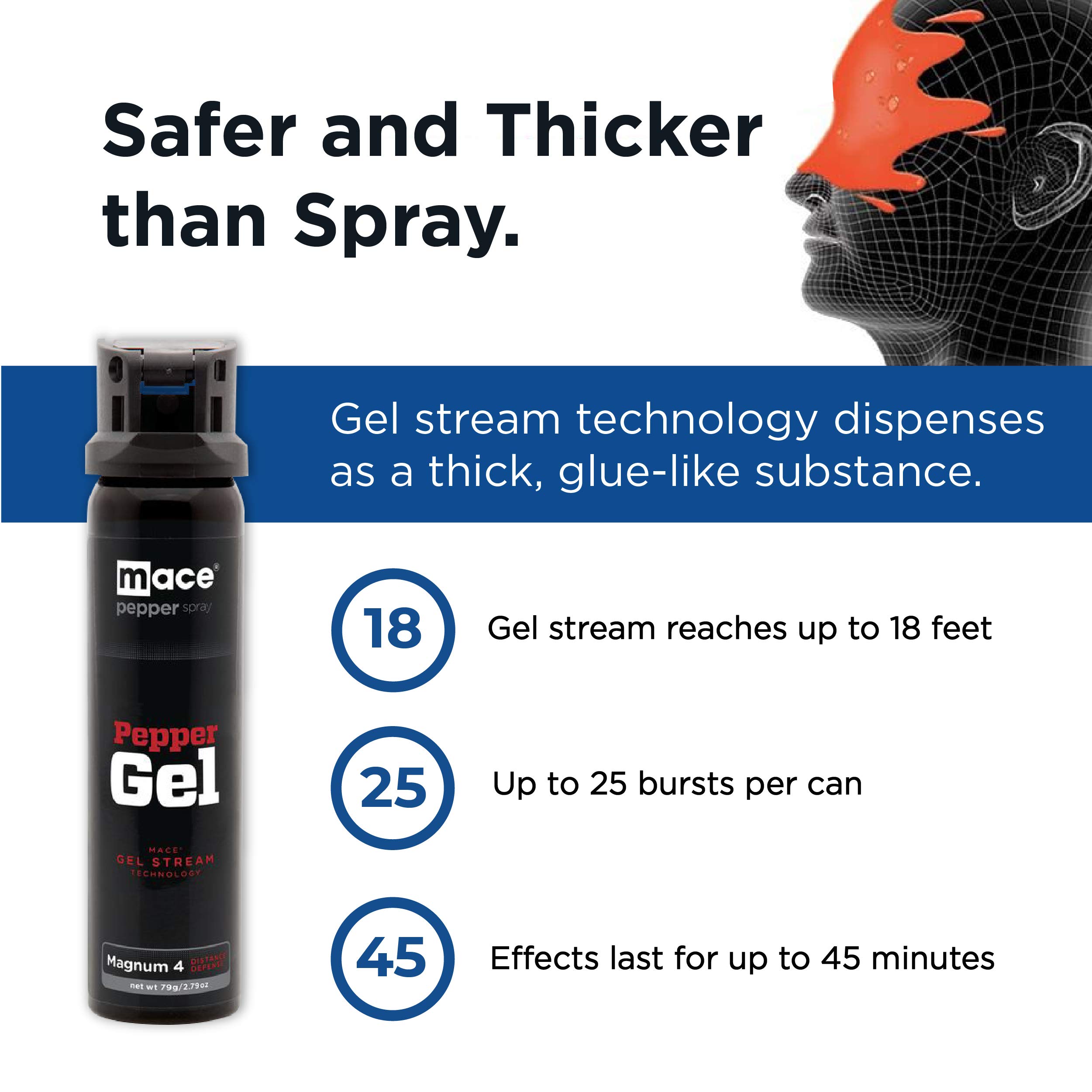 Mace Brand Magnum 4 Pepper Gel, 2.79 oz, 20 Feet Range, No Wind Blowback, Max Strength 10% OC Formula, Long Lasting UV Dye, Flip Top Safety Cap, Self Defense Pepper Spray Gel for Women & Men - Black