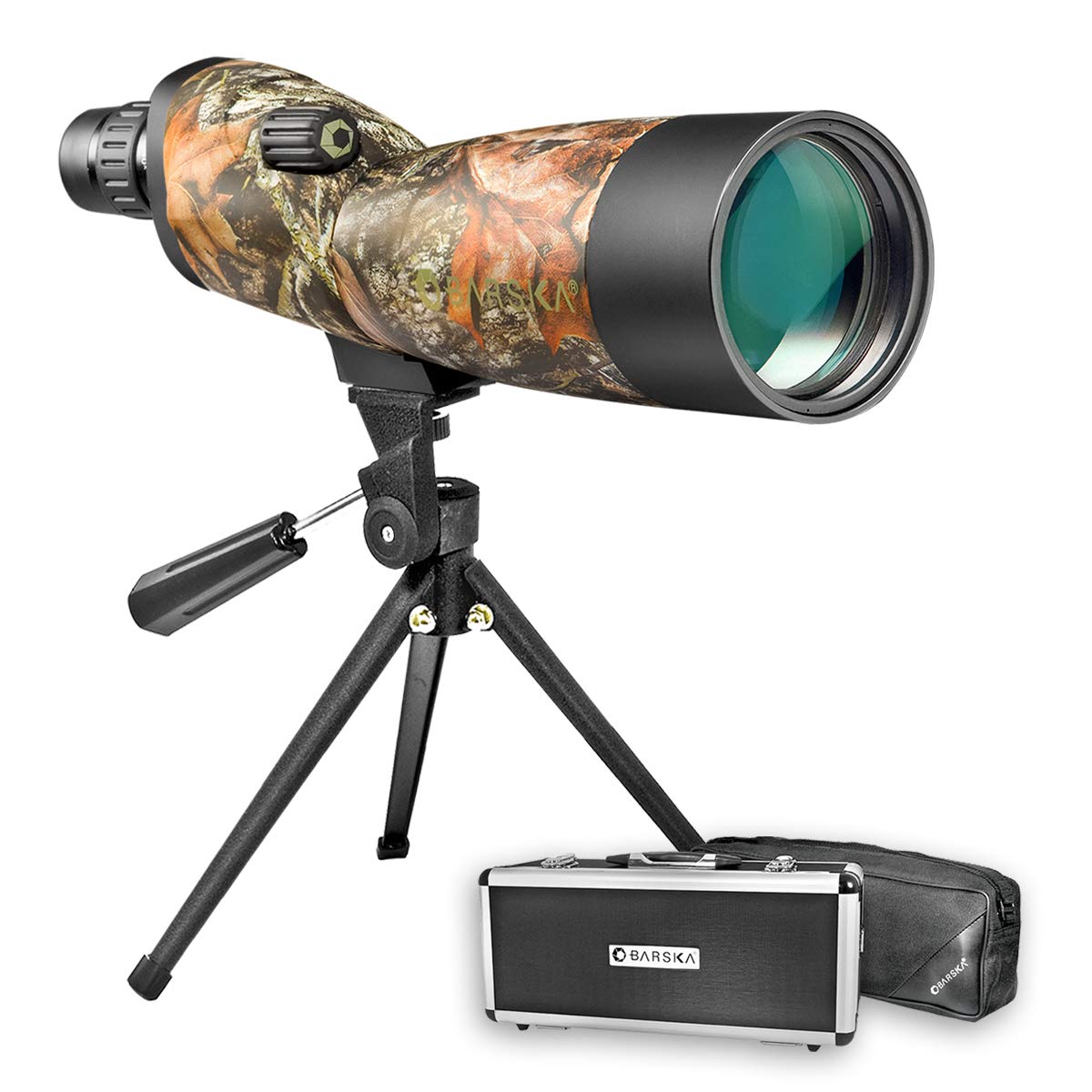 BARSKA Blackhawk 20-60x60 Waterproof Straight Spotting Scope w/ Tripod, Soft Carry Case & Premium Hard Case (Camoflauge)