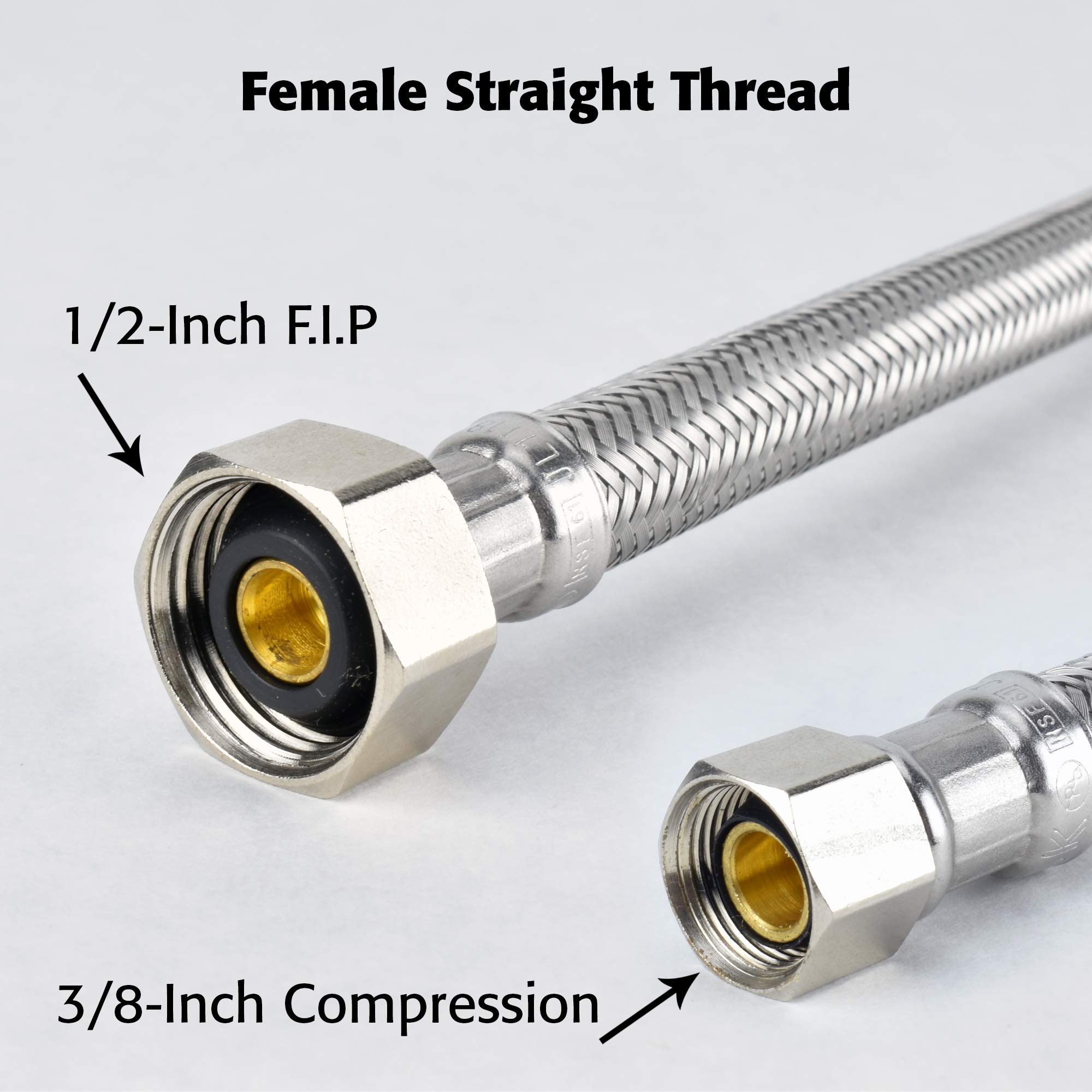 Plumb Pak PP23808 Ez Faucet Supply Tube, 3/8 X 1/2 In, Compression X Fip, 30 In L, Stainless Steel, 30 Inches