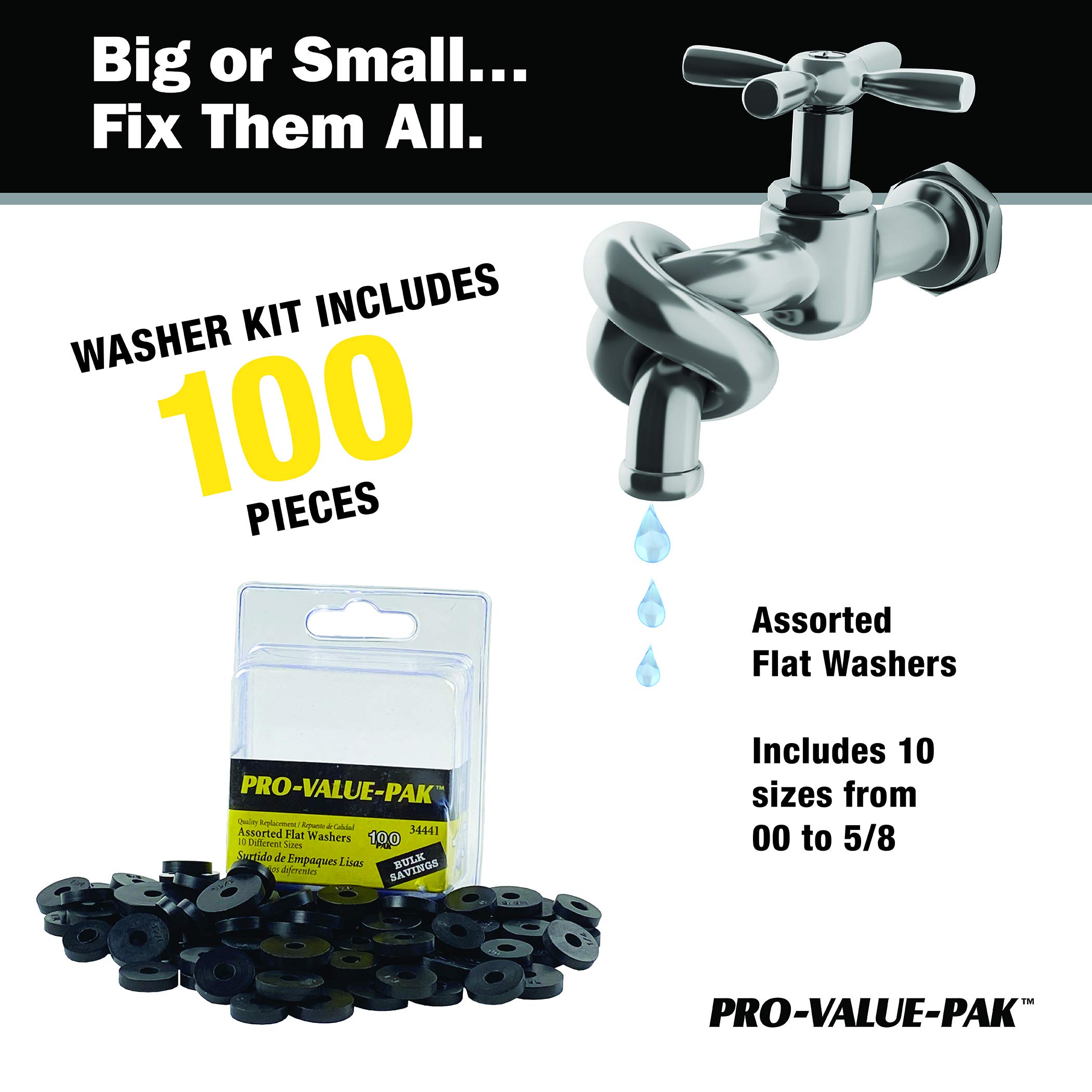 DANCO Assorted Flat Washer PRO Set, Black, 100-Piece (34441)
