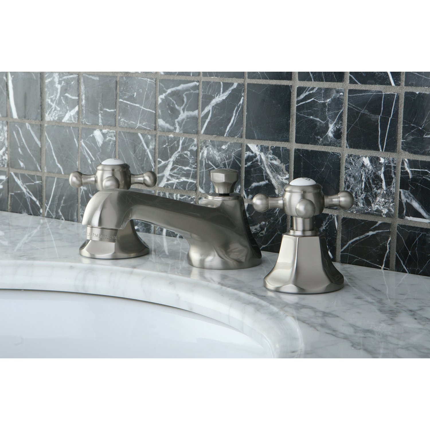 Kingston Brass KS4468BX Metropolitan Widespread Lavatory Faucet with Metal Cross Handle, Brushed Nickel,8-Inch Adjustable Center