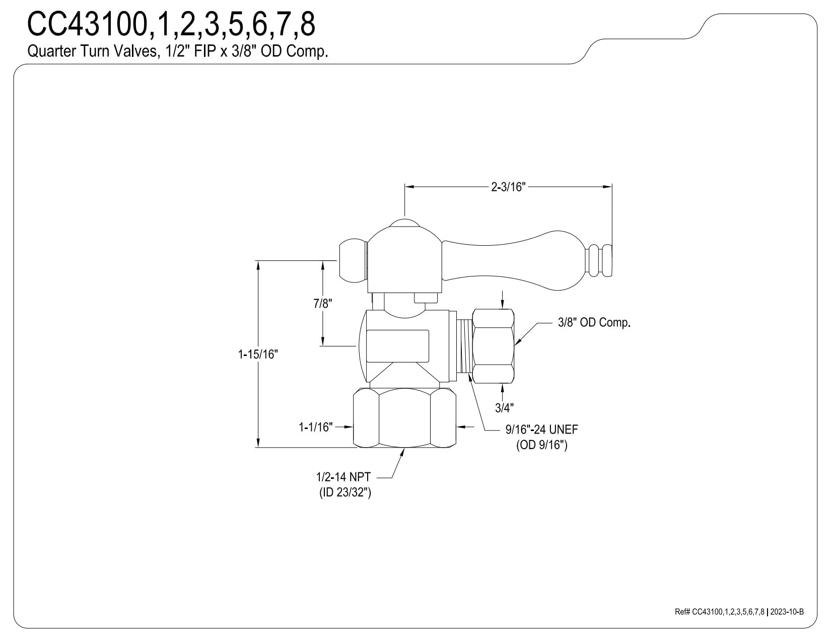 Kingston Brass CC43108 Vintage Quarter Turn Valve (1/2-Inch FIP X 3/8-Inch O.D. Compression), Brushed Nickel