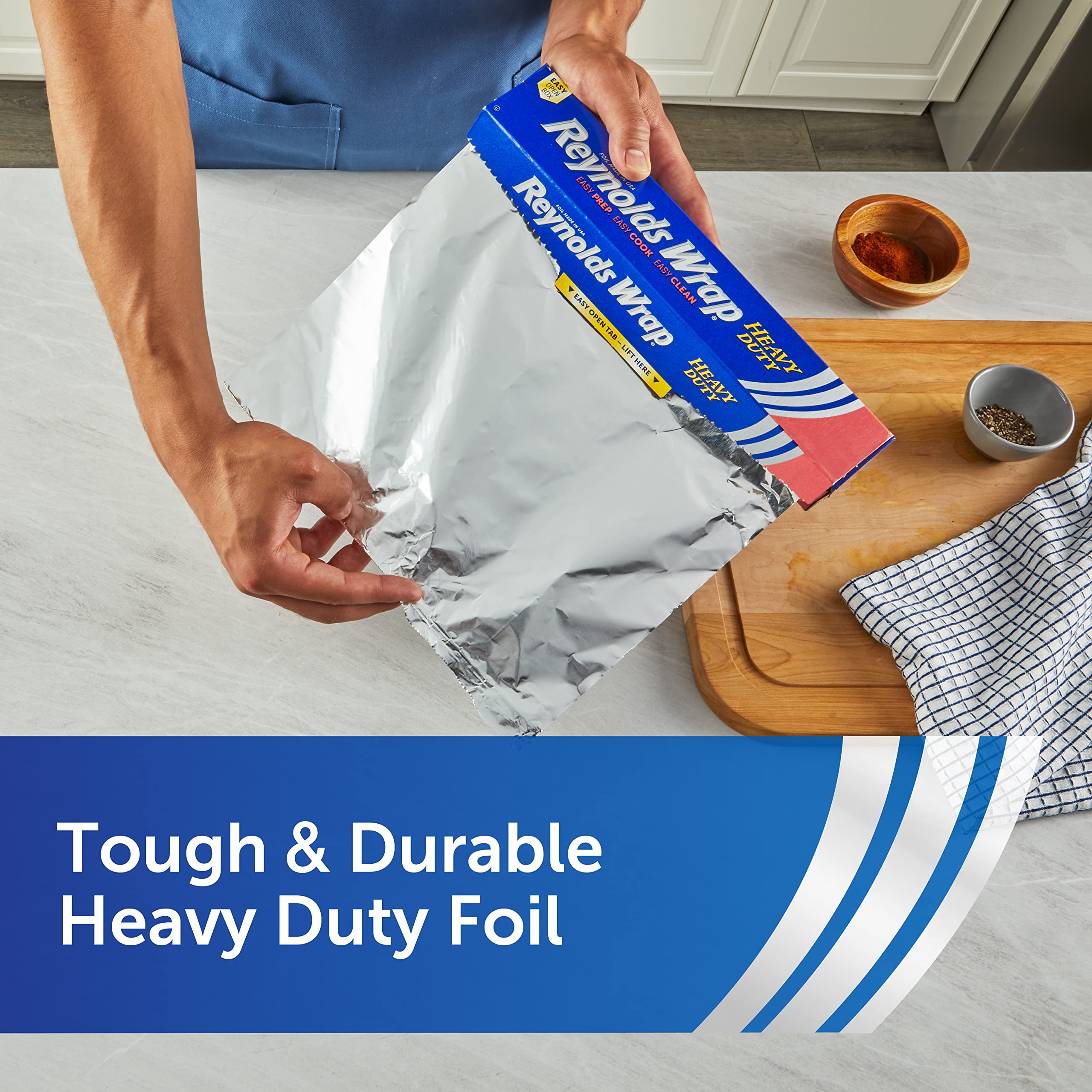 Reynolds Wrap Heavy Duty Aluminum Foil Roll, Thick Heavy Duty Foil for Added Strength and Durability, Secure Easy Open and Close Tab, 12 Inches Wide, 50 Sq. Ft.