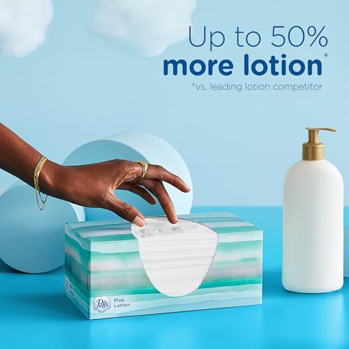 Puffs Plus Lotion Facial Tissues, 8 Family Boxes, 124 Facial Tissues per Box, Allergies and Colds