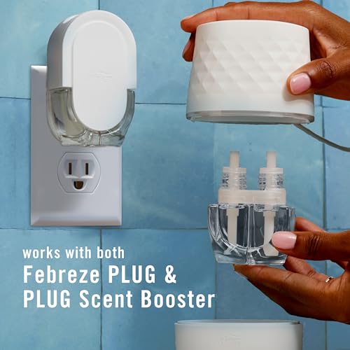 Febreze PLUG Scent Booster Starter Kit, Oil Diffuser, Air Freshener Plug In, Continuous Scent Device + 2 Downy Calm Refills